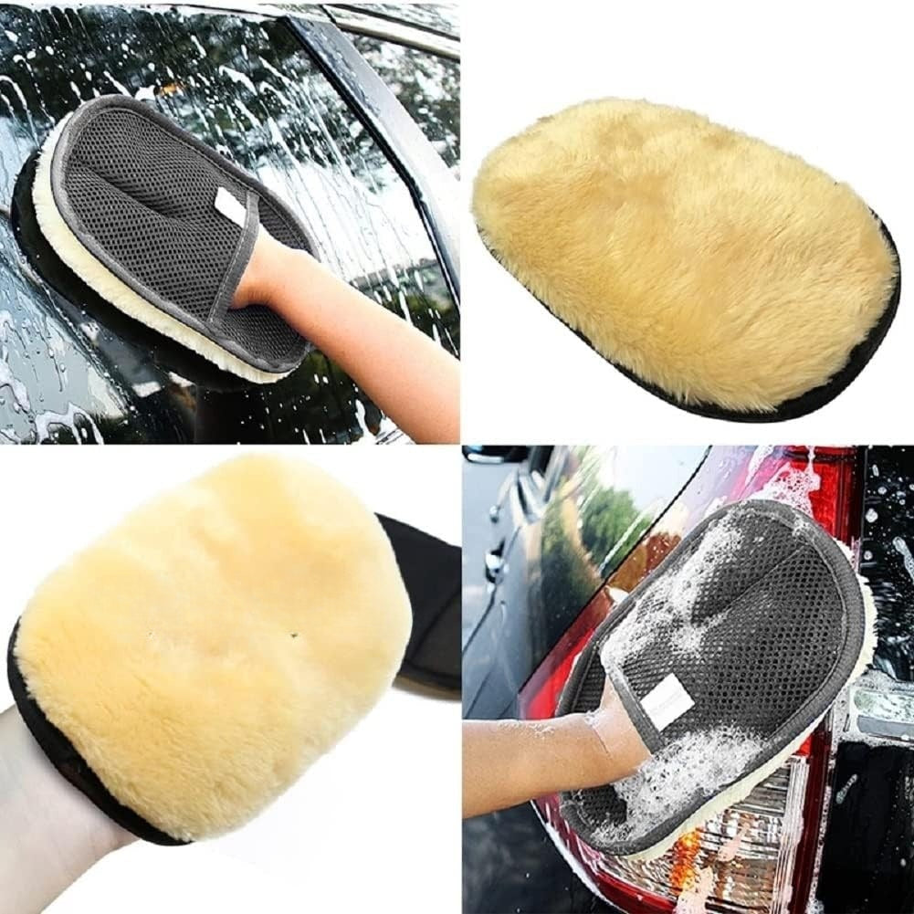 Wool Car Wash Gloves, Lint Free Scrubber High Density Car Wash Wool Gl ...