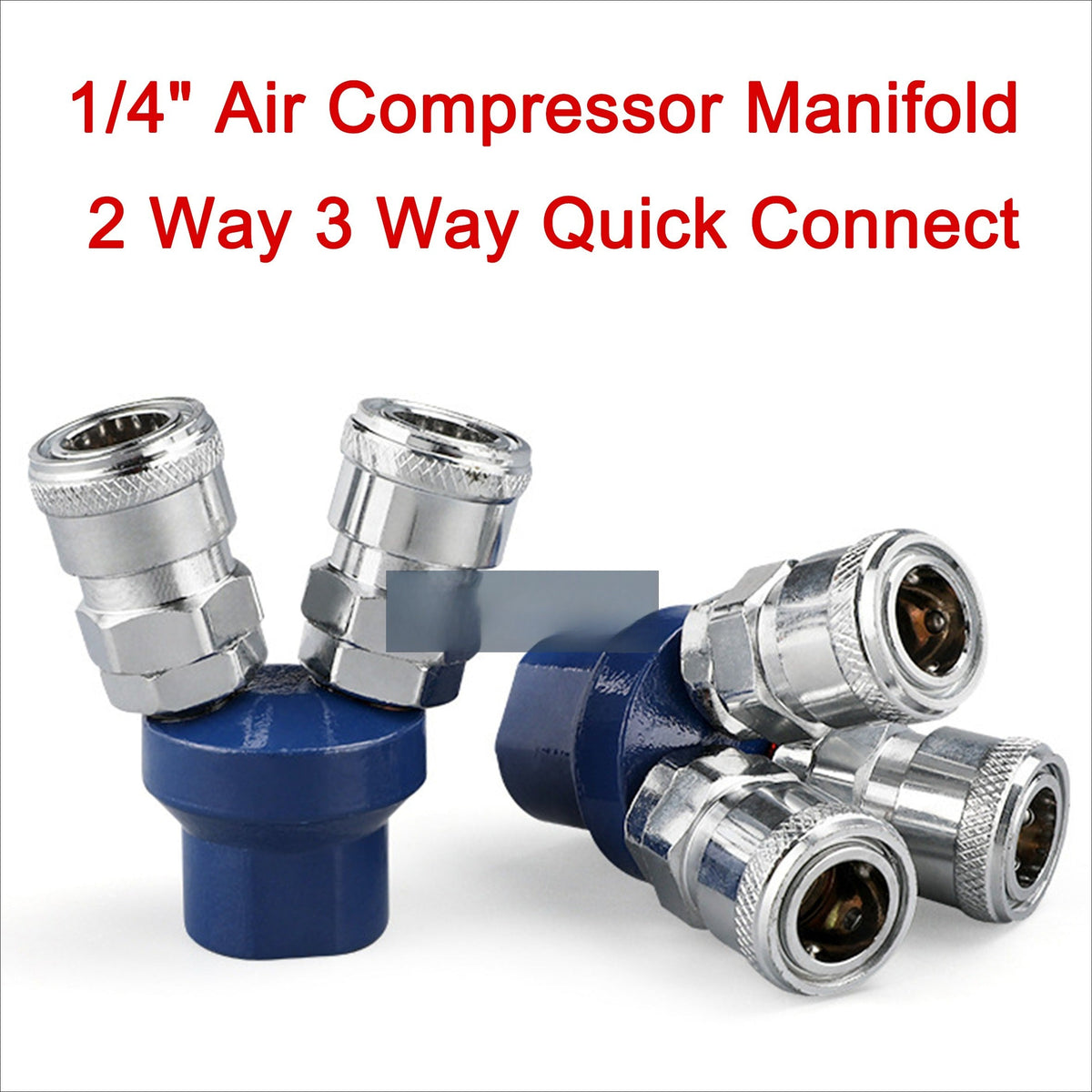 1/4" Air Compressor Manifold 2 Way 3 Way Quick Connect Multi Hose Coup ...