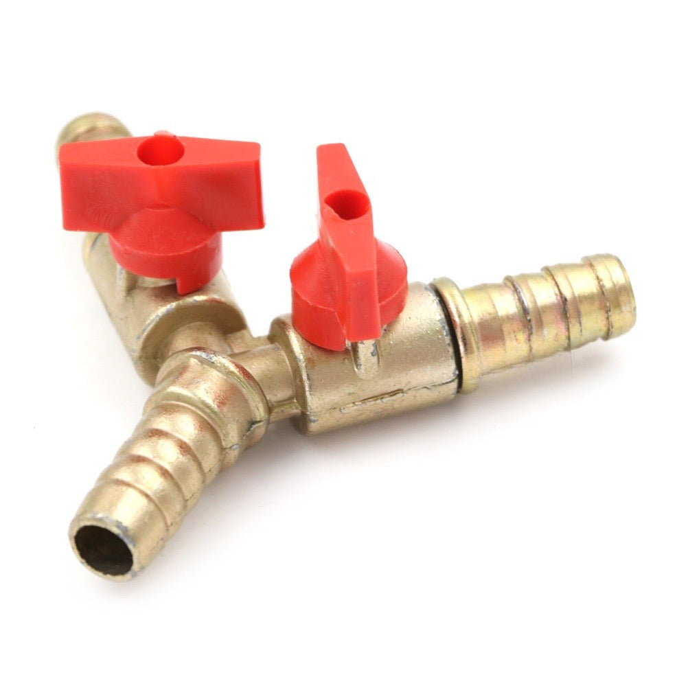 3 Way Tee Brass Y Shut off Ball Valve 3/8" 10mm Barb Fuel Gas Oil / Va ...