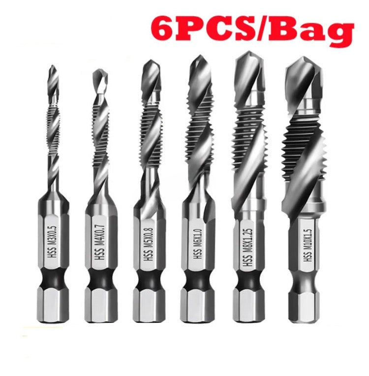 6pcs Metric Thread M3-M10 Titanium Coated HSS Drill and Tap drill Bits ...