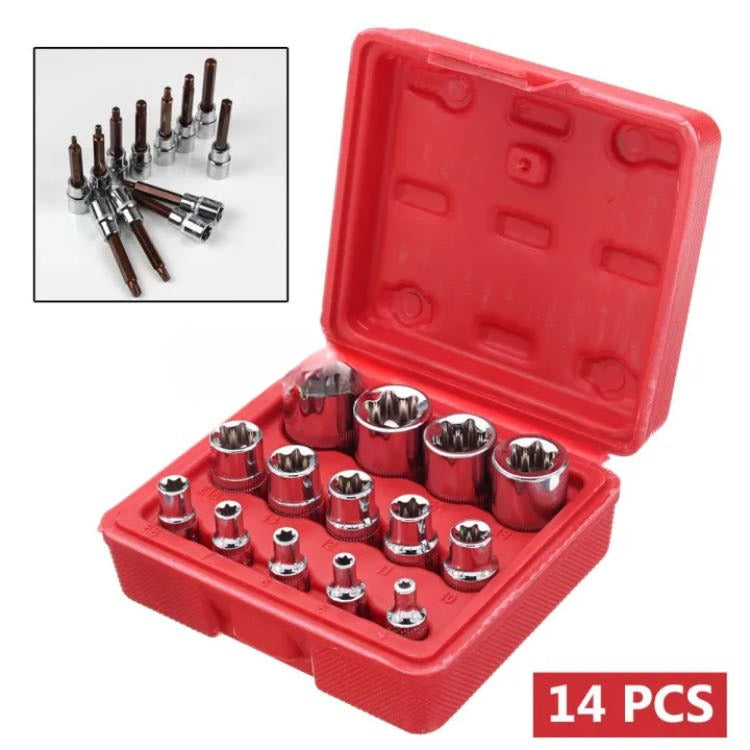 14pcs/set Female and Bit Type Sockets Wrench Head E4-e24 1/4" 3/8" Tor ...