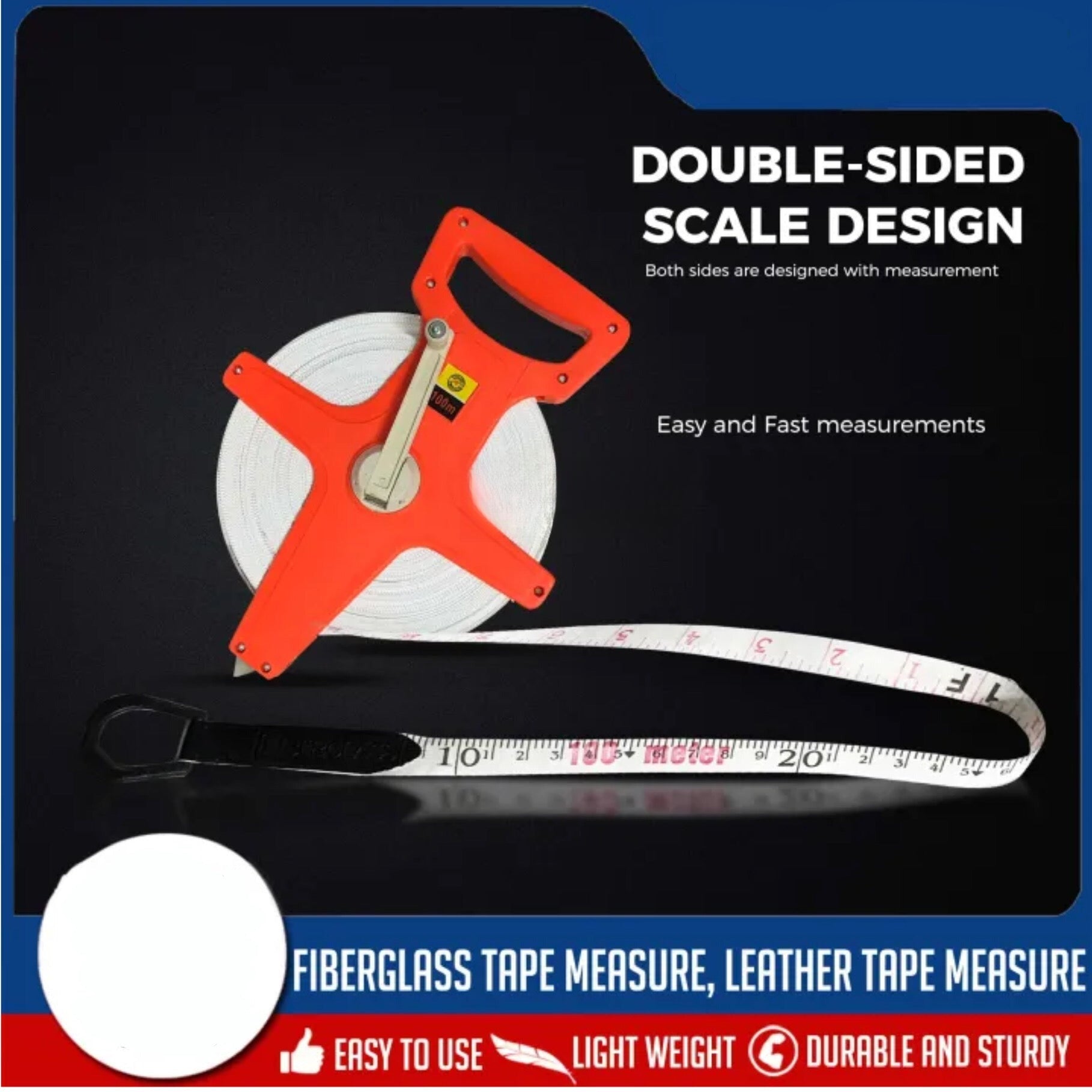 30M | 50M | 100M Tape Measure Fiber Glass High Quality Heavy Duty Mete ...