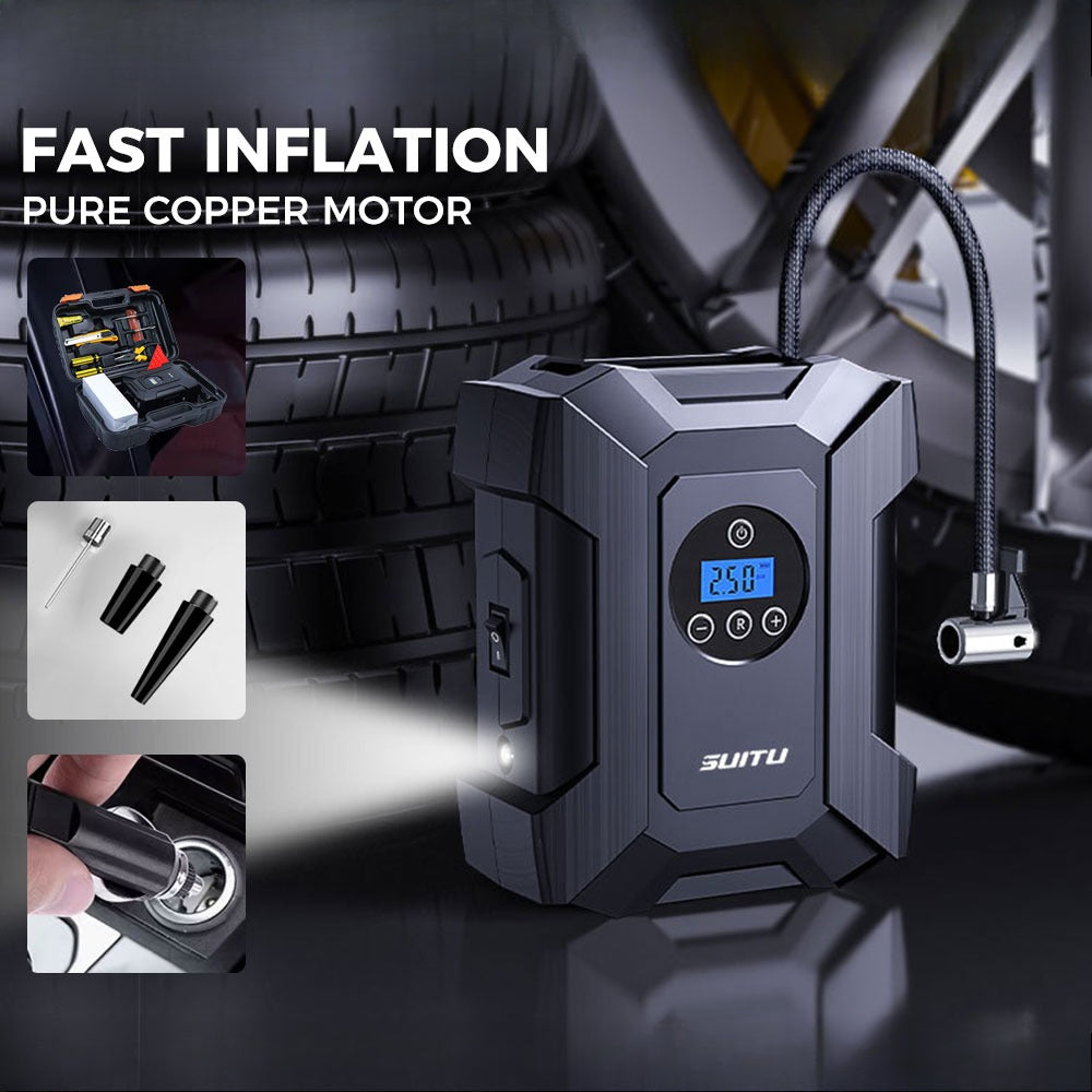 Portable 12V Car Tire Inflator with Heavy-Duty Mini Air Compressor for ...
