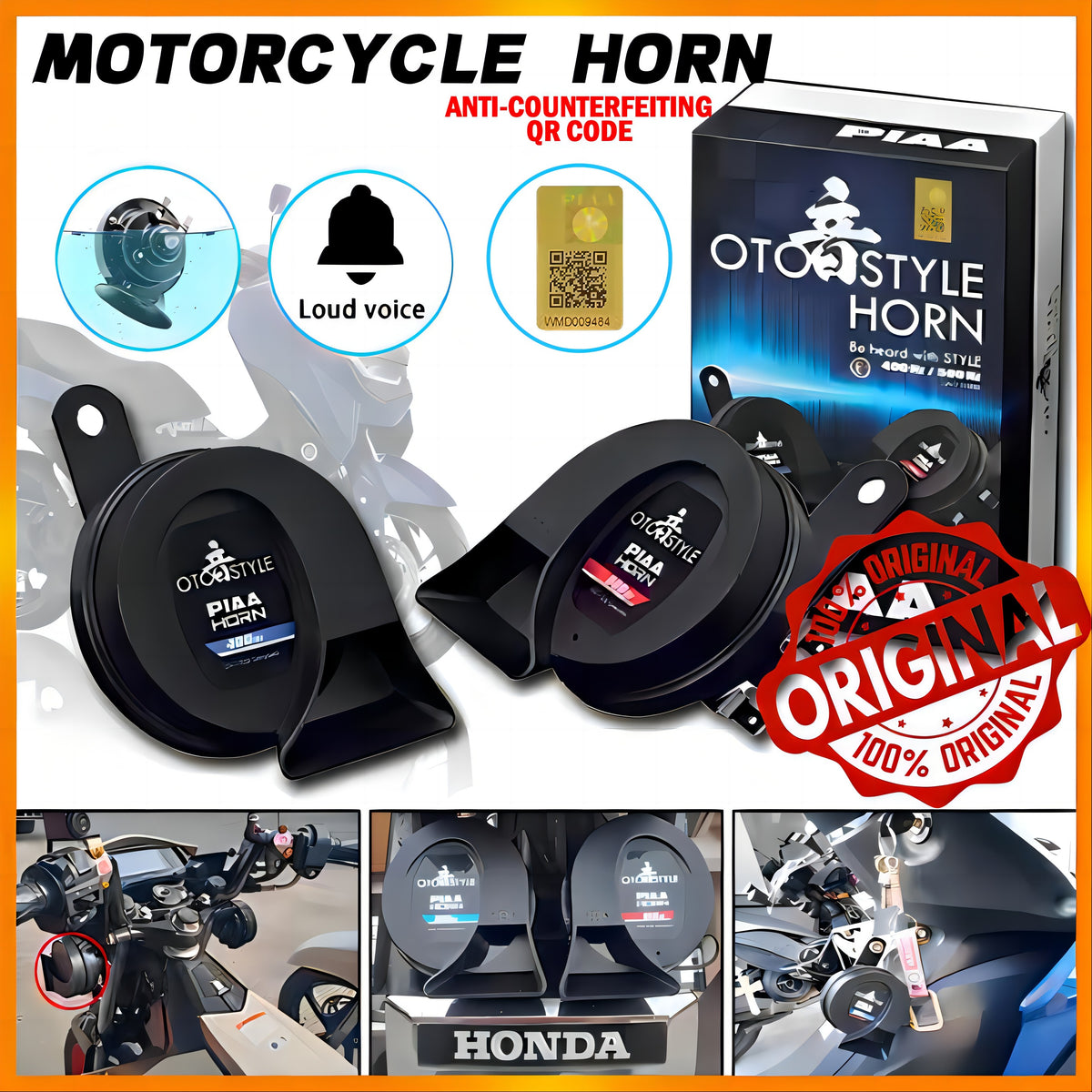 2PCS PIAA Horn OTO Style Horn 12V Original Compact Horn for Motorcycle ...