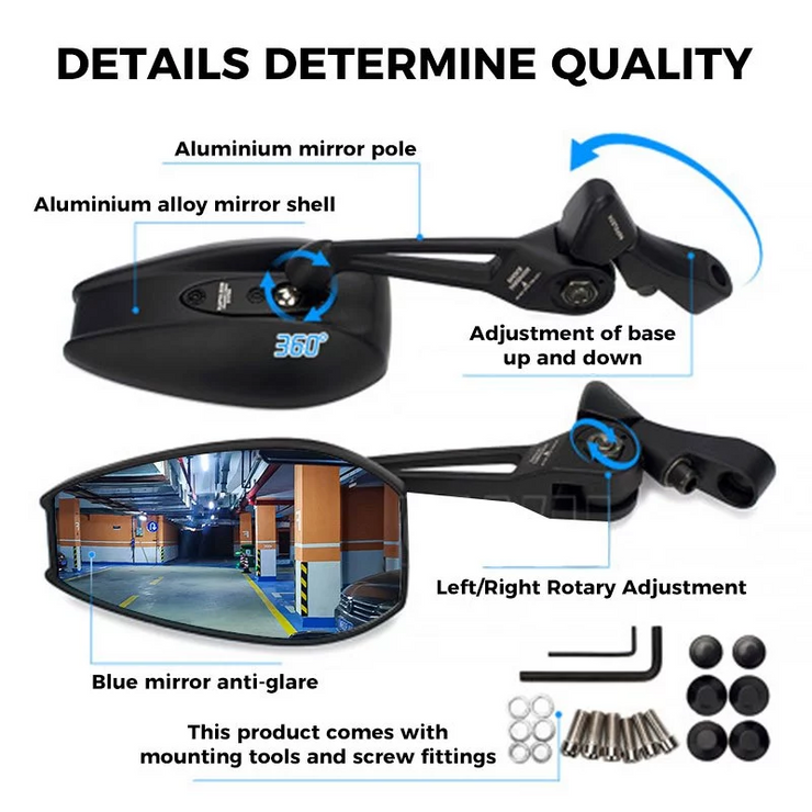 Side Mirror Heavy Duty Anti-Glare Lens 360 Degree Rotational Universal ...